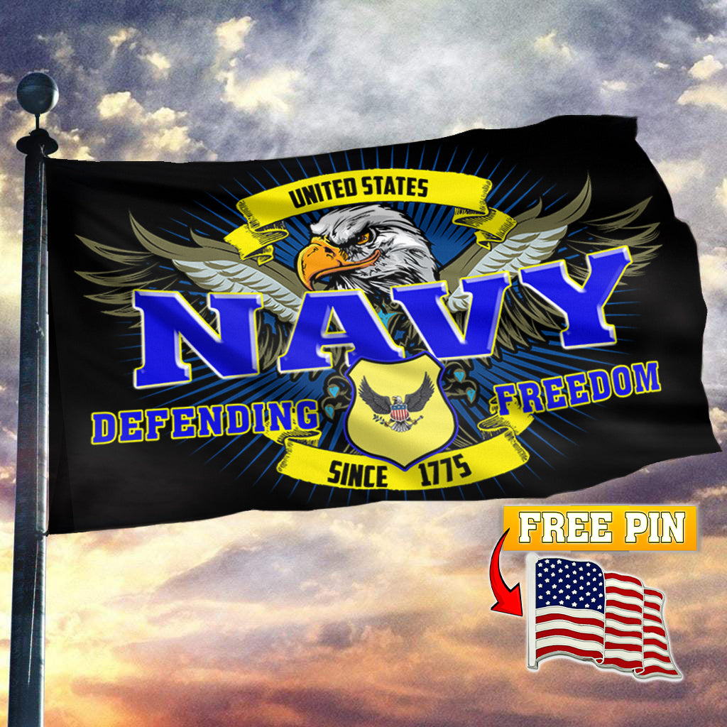 Navy Defending Freedom Since 1775 Flag with FREE American Pin – Respect ...